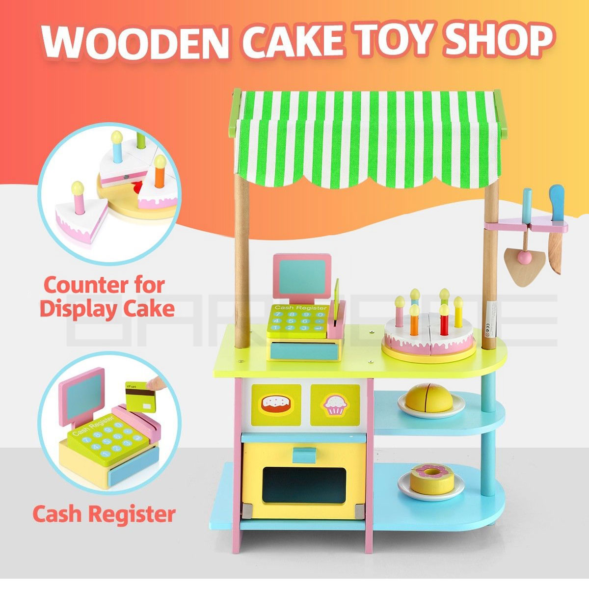 Kids Wooden Bakery Stand Counter Children Pretend Play Cake Toy Shop ...