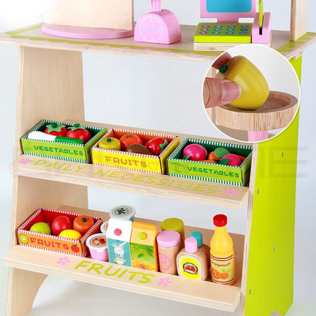 Kids Wooden Marketplace Stand Supermarket Toy Shop Stall Pretend Play w ...